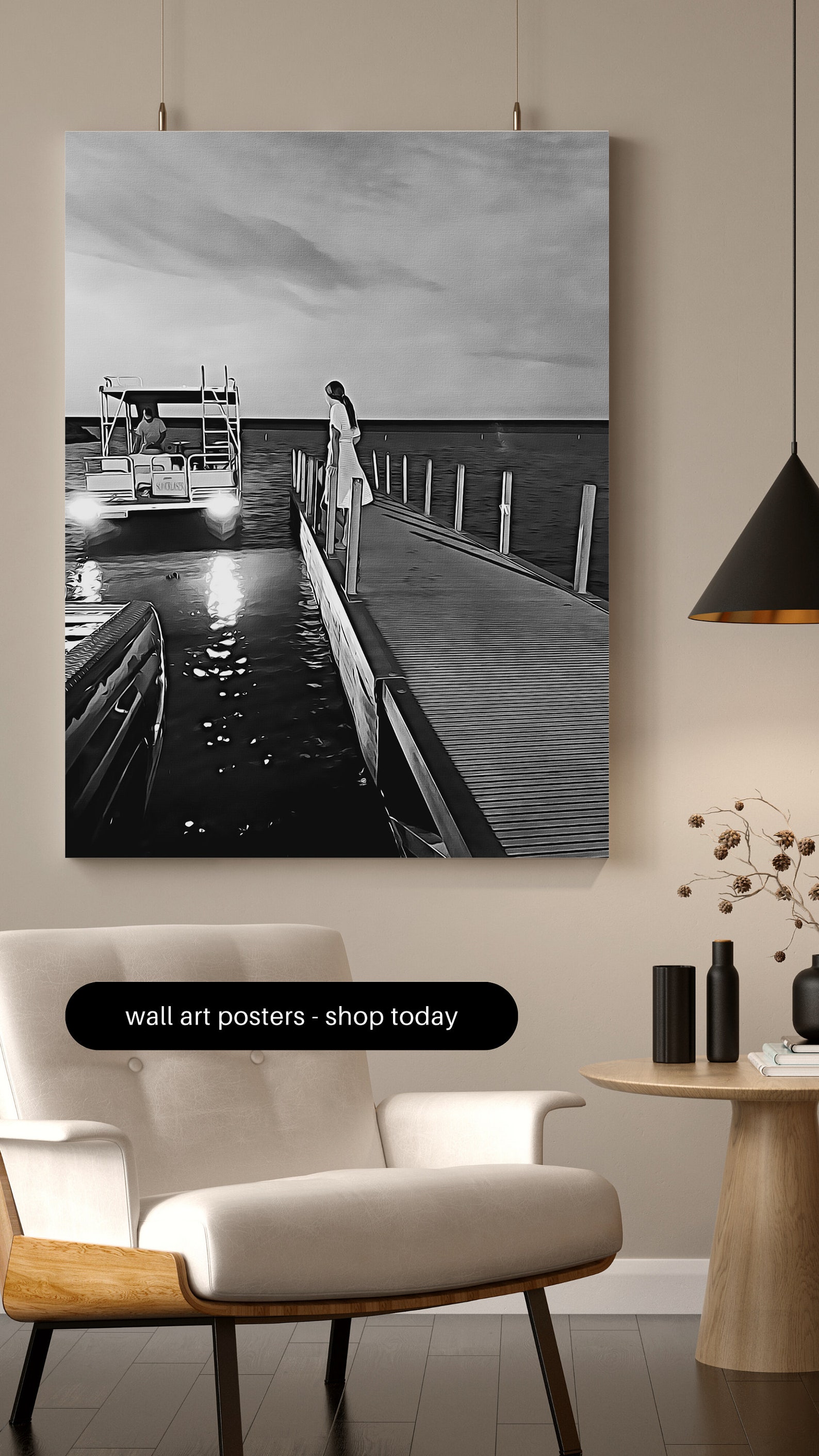 Pontoon Boat Launch Poster Night Boat Launch Abstract Boat Launch ...