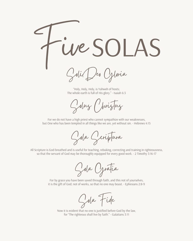 Set of 6 Five Solas Posters Printable Art | Sola Fide | Sola Gratia ...