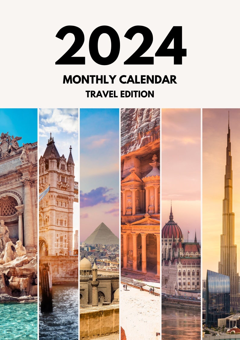 2024 Monthly Calendar Travel Edition for Print | 12 Months | PDF | Wall ...