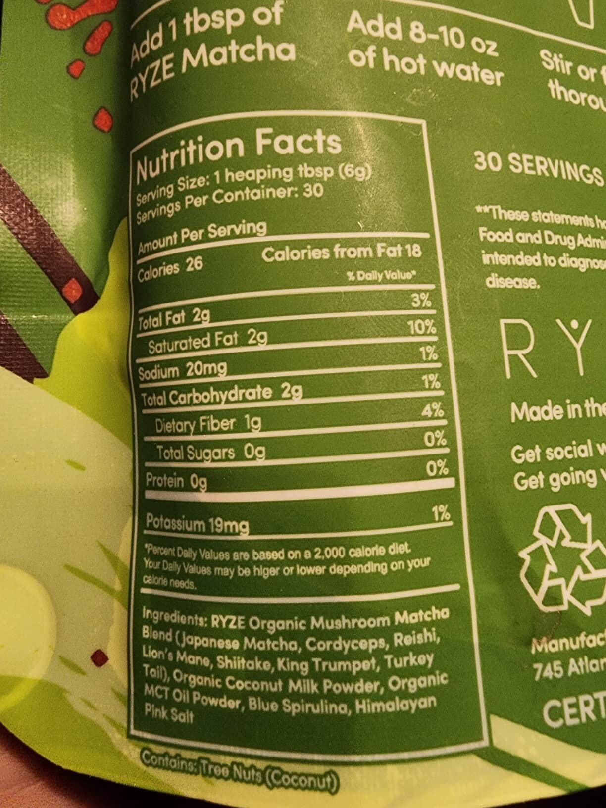 Ryze Mushroom MATCHA COFFEE NWT 180g 30servings - Etsy