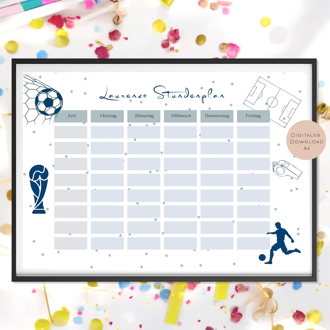 Timetable Personalized With Name, Football Gift, School Cone for ...