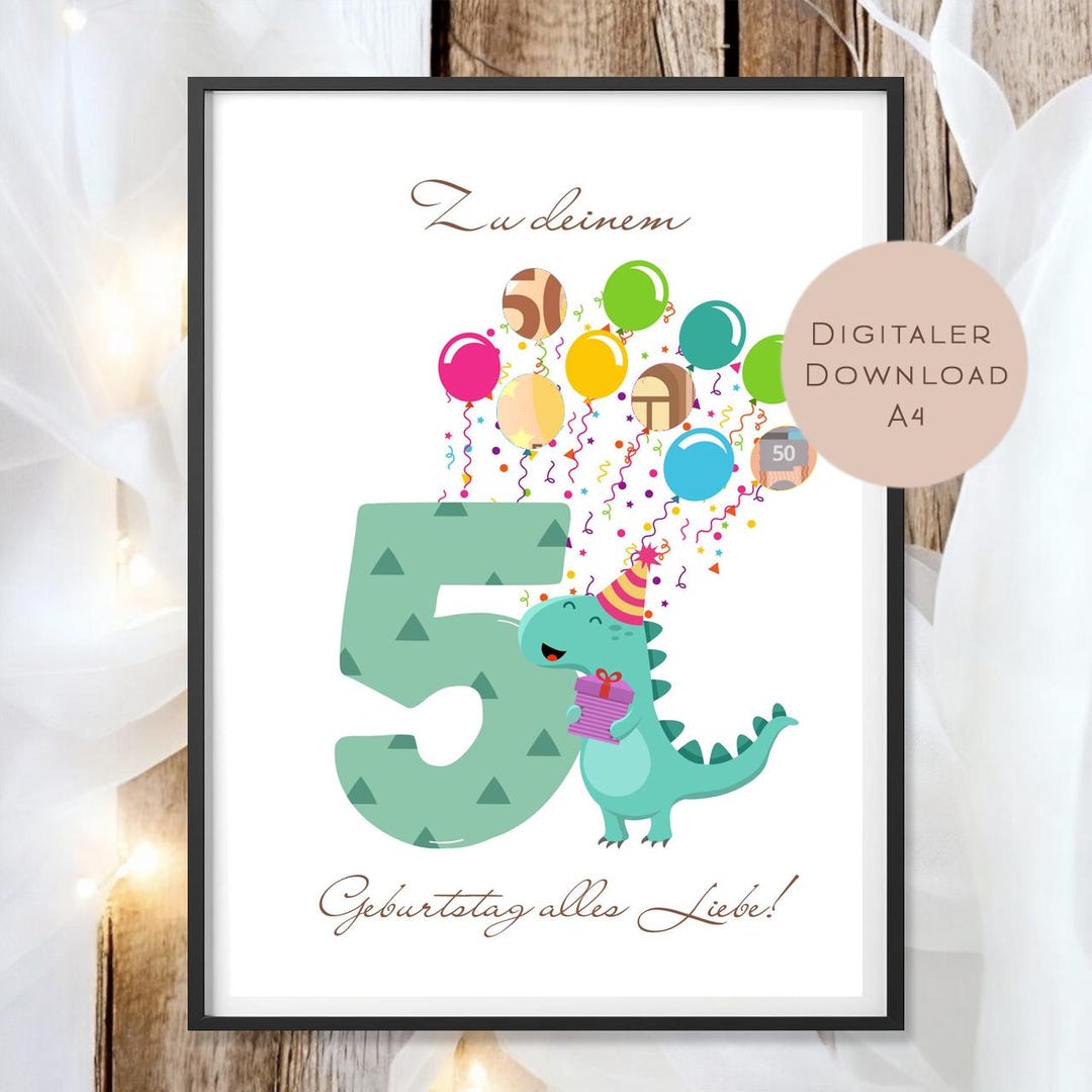Digital Cash Gift 5th Birthday Fifth Birthday Give Money Gift Voucher ...