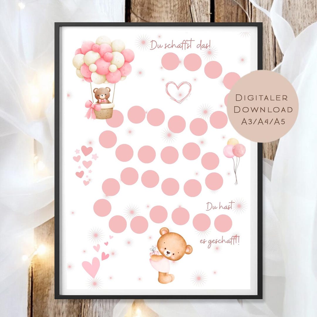 Reward Chart for Children | Reward Plan for Motivation, Girls, Bear ...