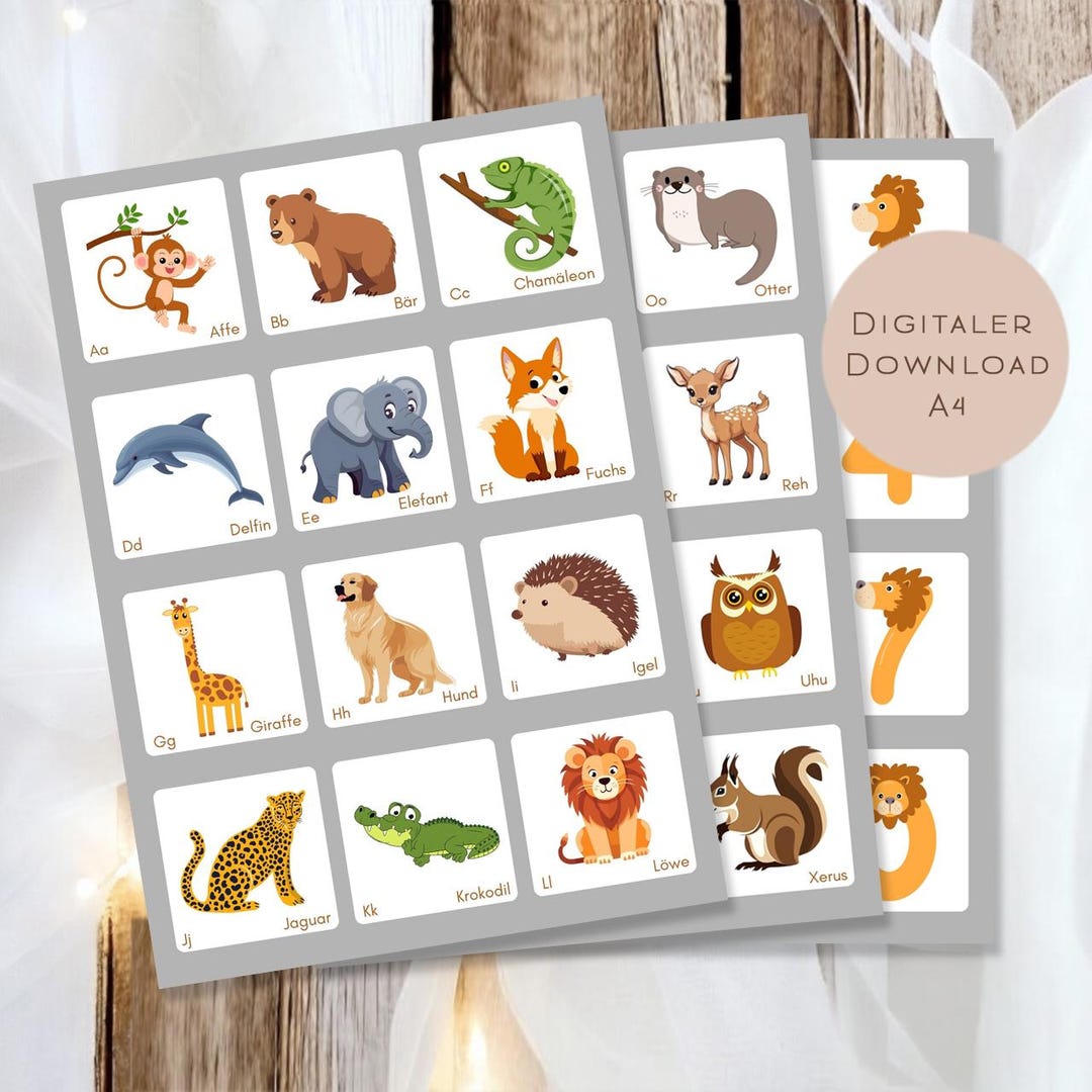 Memory ABC Numbers Animals | Memory Game Alphabet Children | Montessori ...
