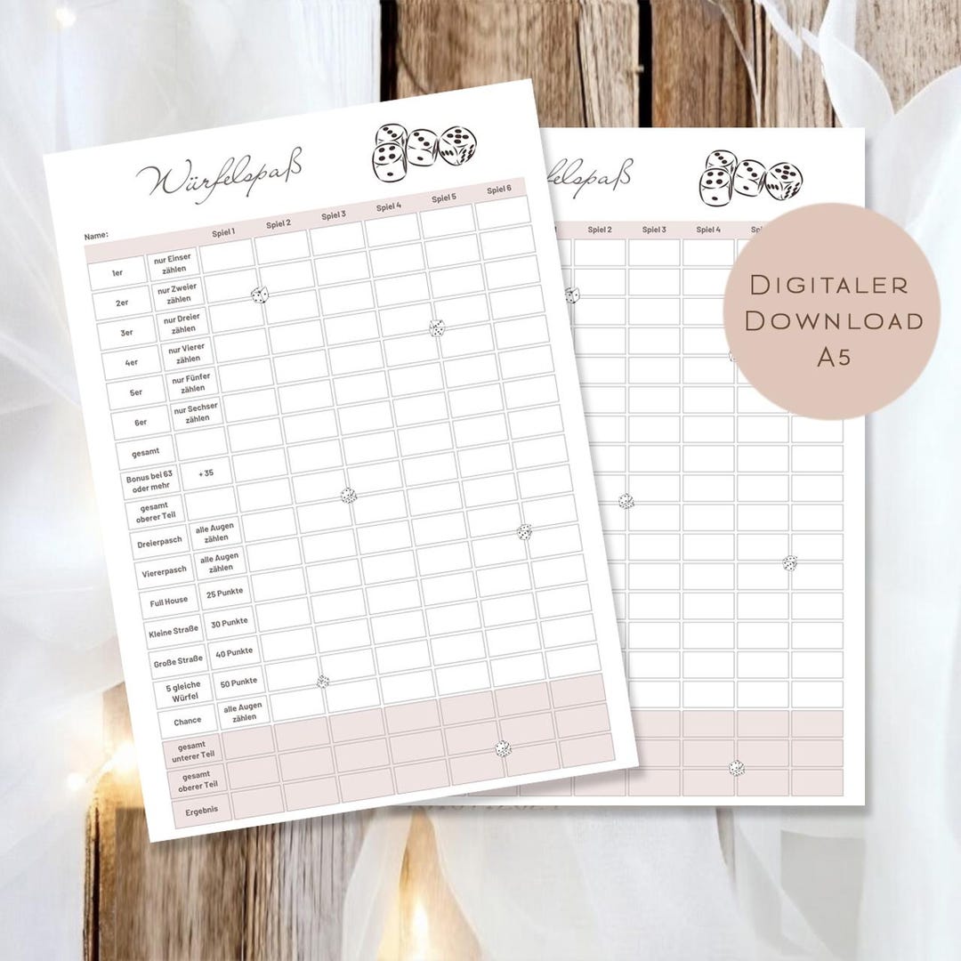 Dice Game Template for Printing A5 | Dice Fun for Game Night | PDF for ...