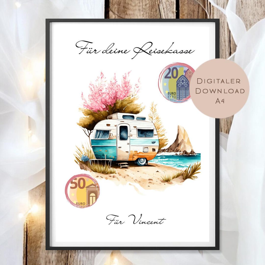 Cash Gift Camper I Voucher for Travel Fund I Gift Name Holiday to Print ...