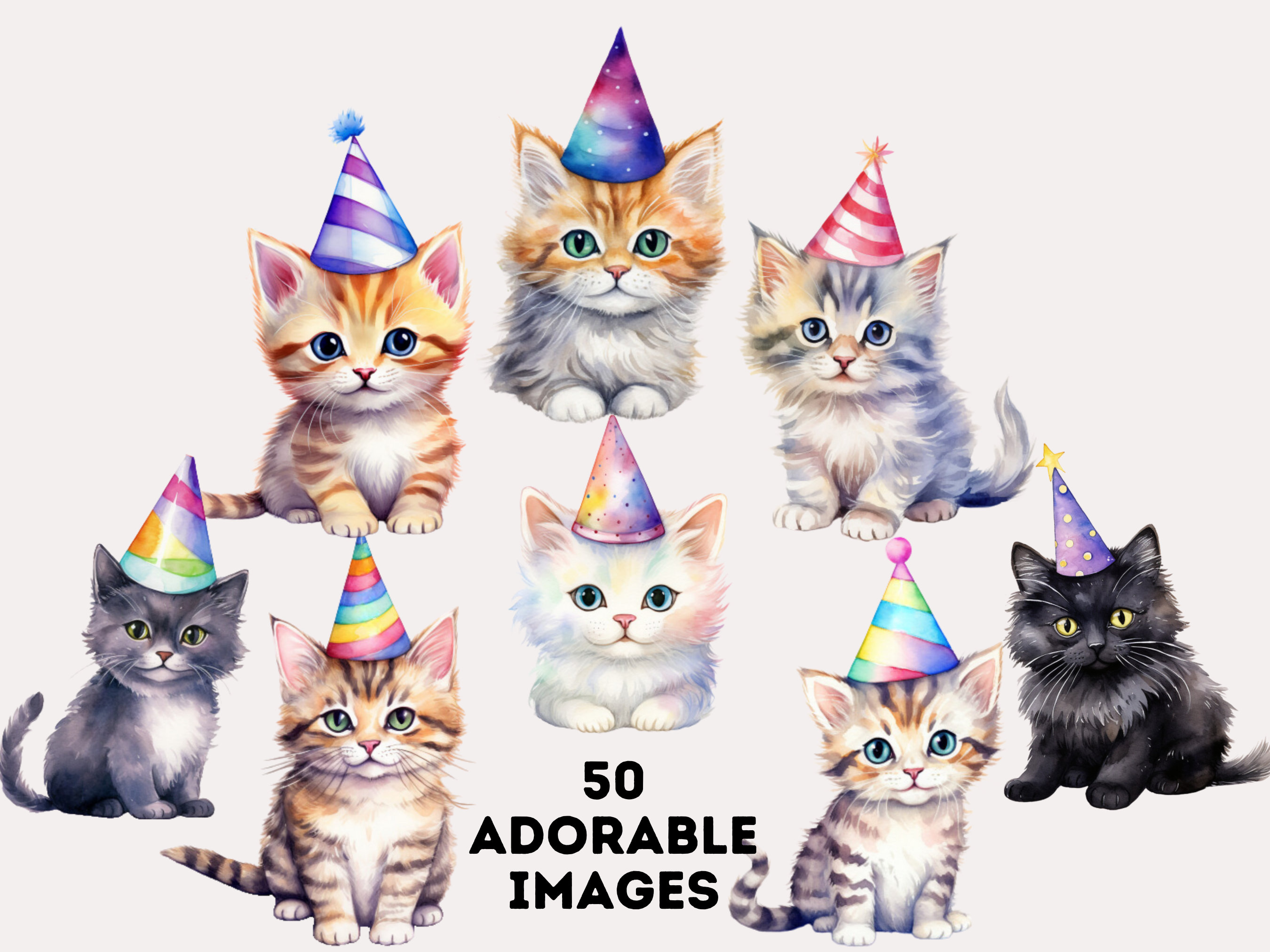 Watercolor Cat Birthday Clipart Set: Party Animals (digital Download ...