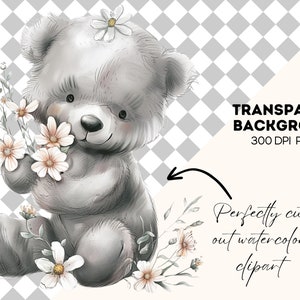 Spring Teddy Clipart Set - Bear Wildflowers Instant Download for ...