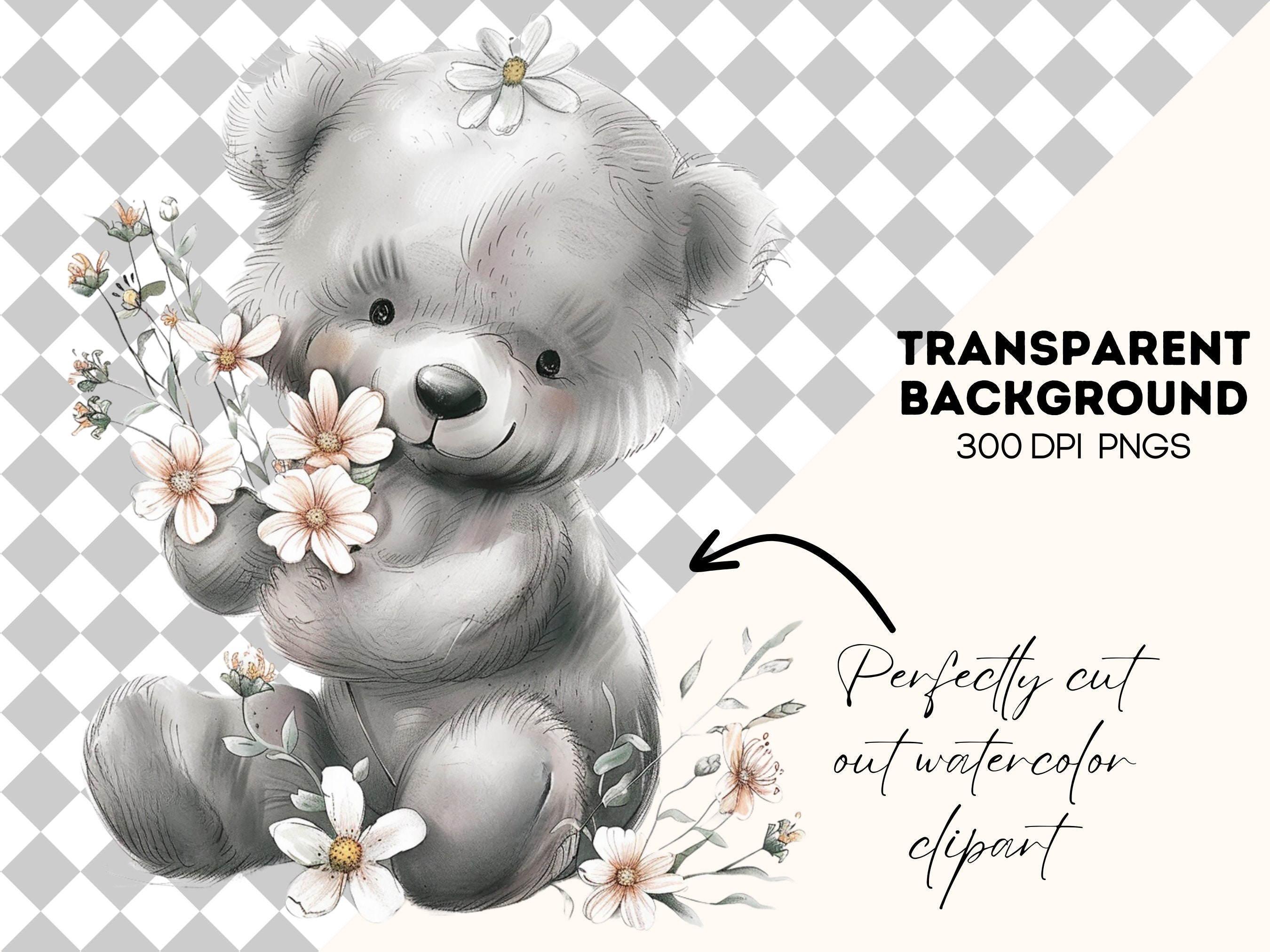 Spring Teddy Clipart Set - Bear Wildflowers Instant Download for ...