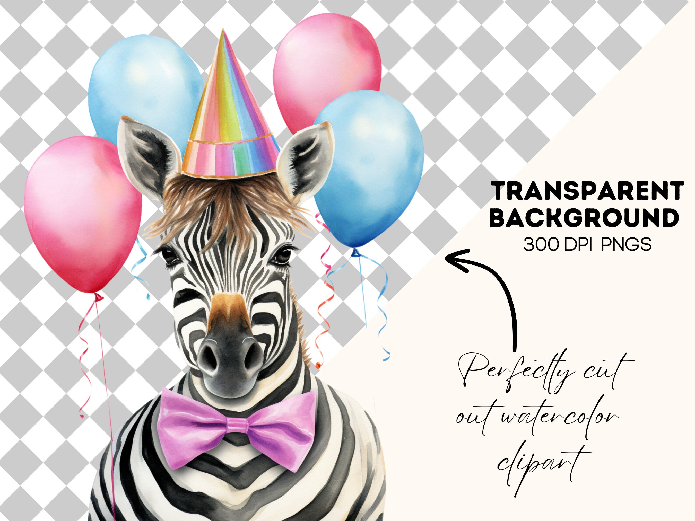 Watercolor Zebra Clipart Set: Party Animals, Safari Birthday (digital ...