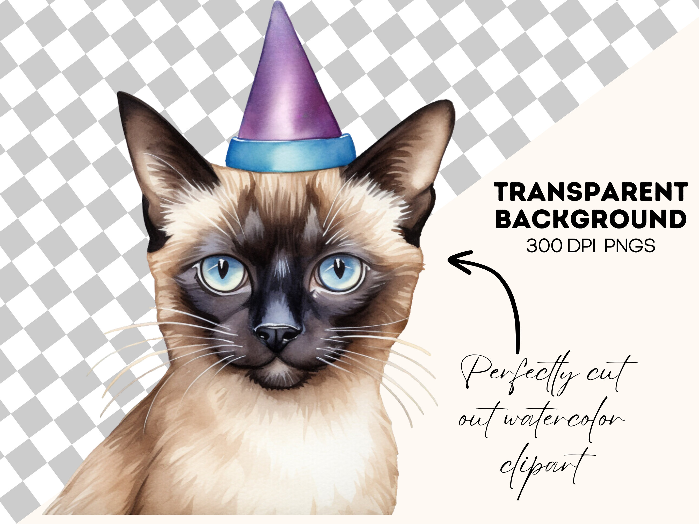 Watercolor Cat Birthday Clipart Set: Party Animals (digital Download ...