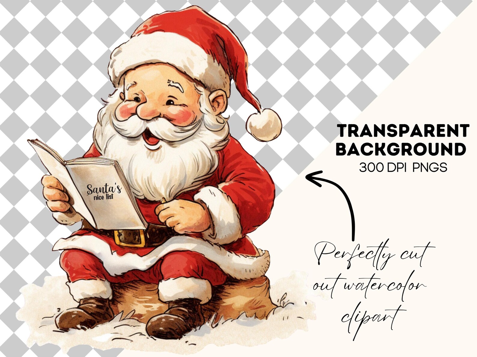 Christmas Watercolor Clipart Set: Santa, Reindeer, Snowman (PNG) - Etsy