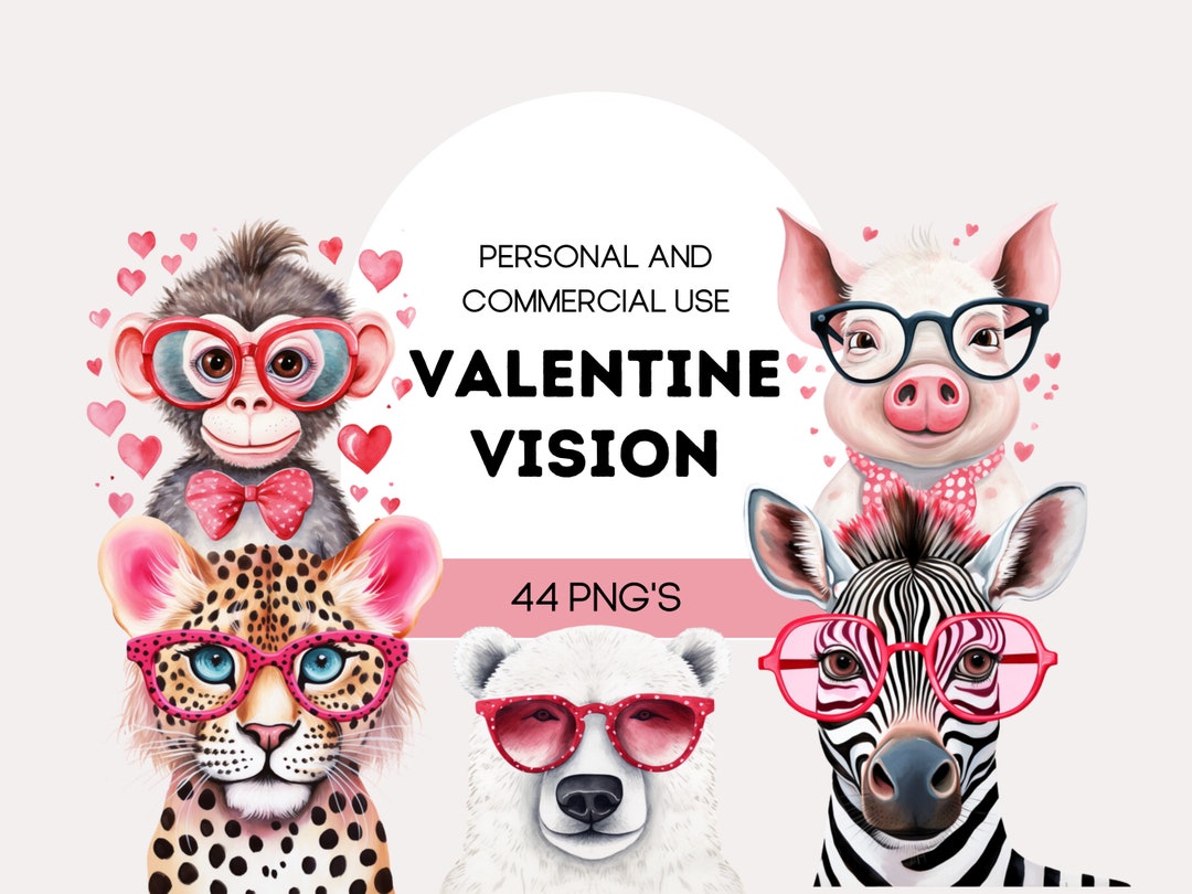 Valentine Vision Animal Clipart Set, Valentine's Day Clipart, Valentine ...
