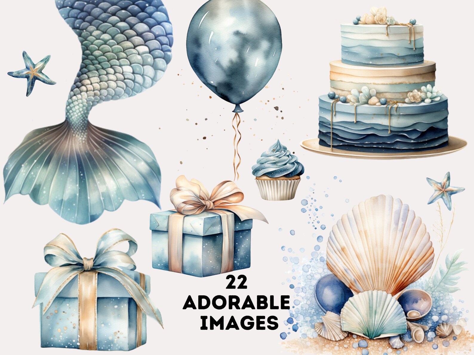 Watercolor Mermaid Magic Clipart Set, Birthday Clipart, Bedroom Decor ...