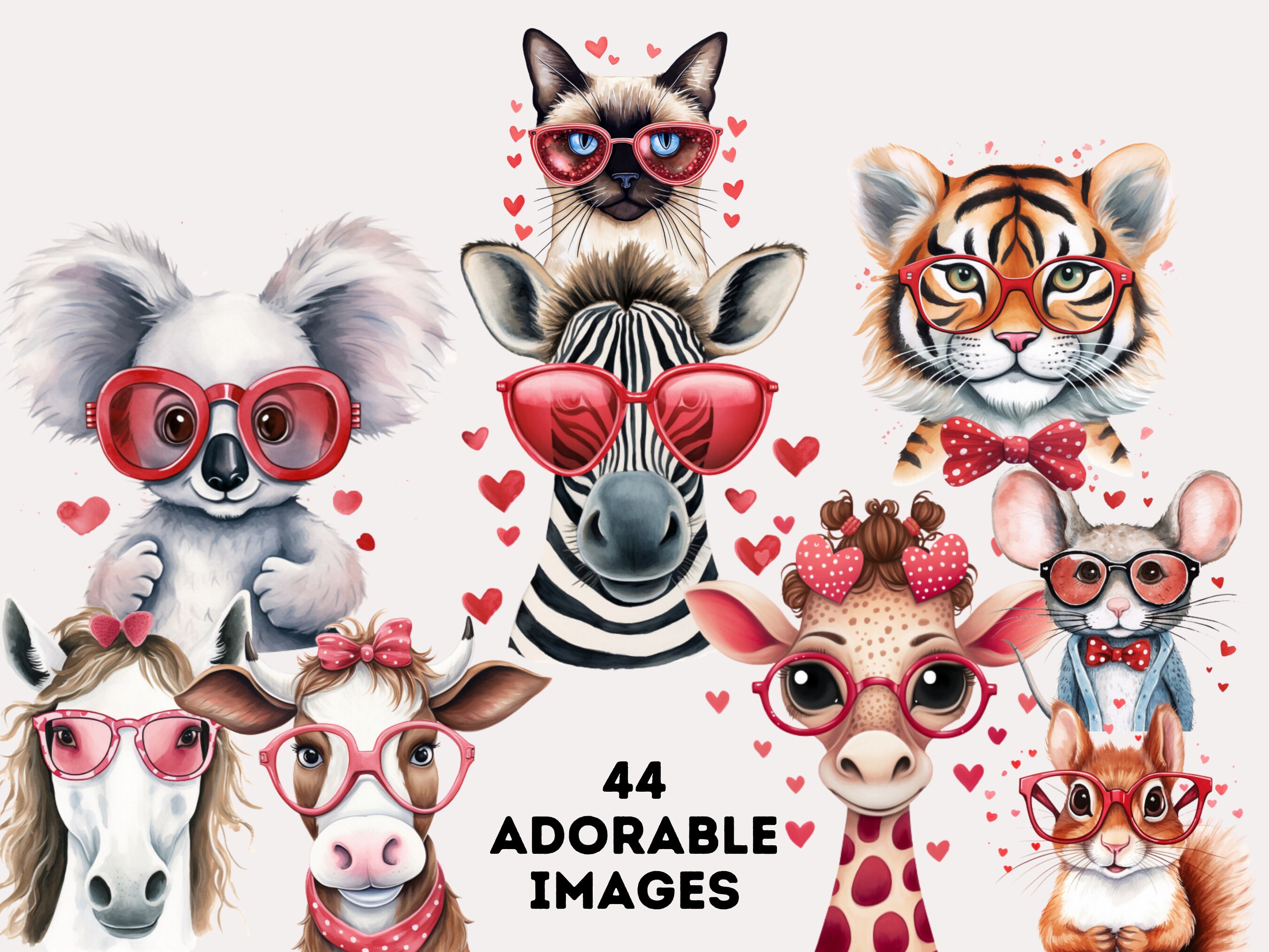 Valentine Vision Animal Clipart Set, Valentine's Day Clipart, Valentine ...