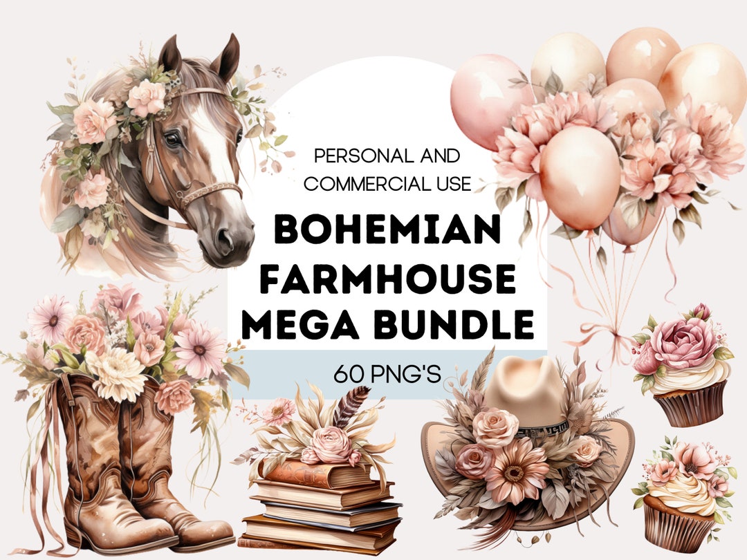 Bohemian Farmhouse Mega Bundle Clipart Set, Wedding Clipart Png, Shower ...