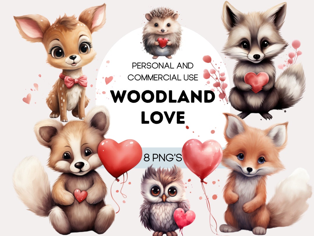 Woodland Valentine Clipart Set, Valentine's Day Clipart, Valentine's ...