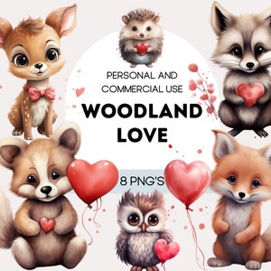 Woodland Valentine Clipart Set, Valentine's Day Clipart, Valentine's ...