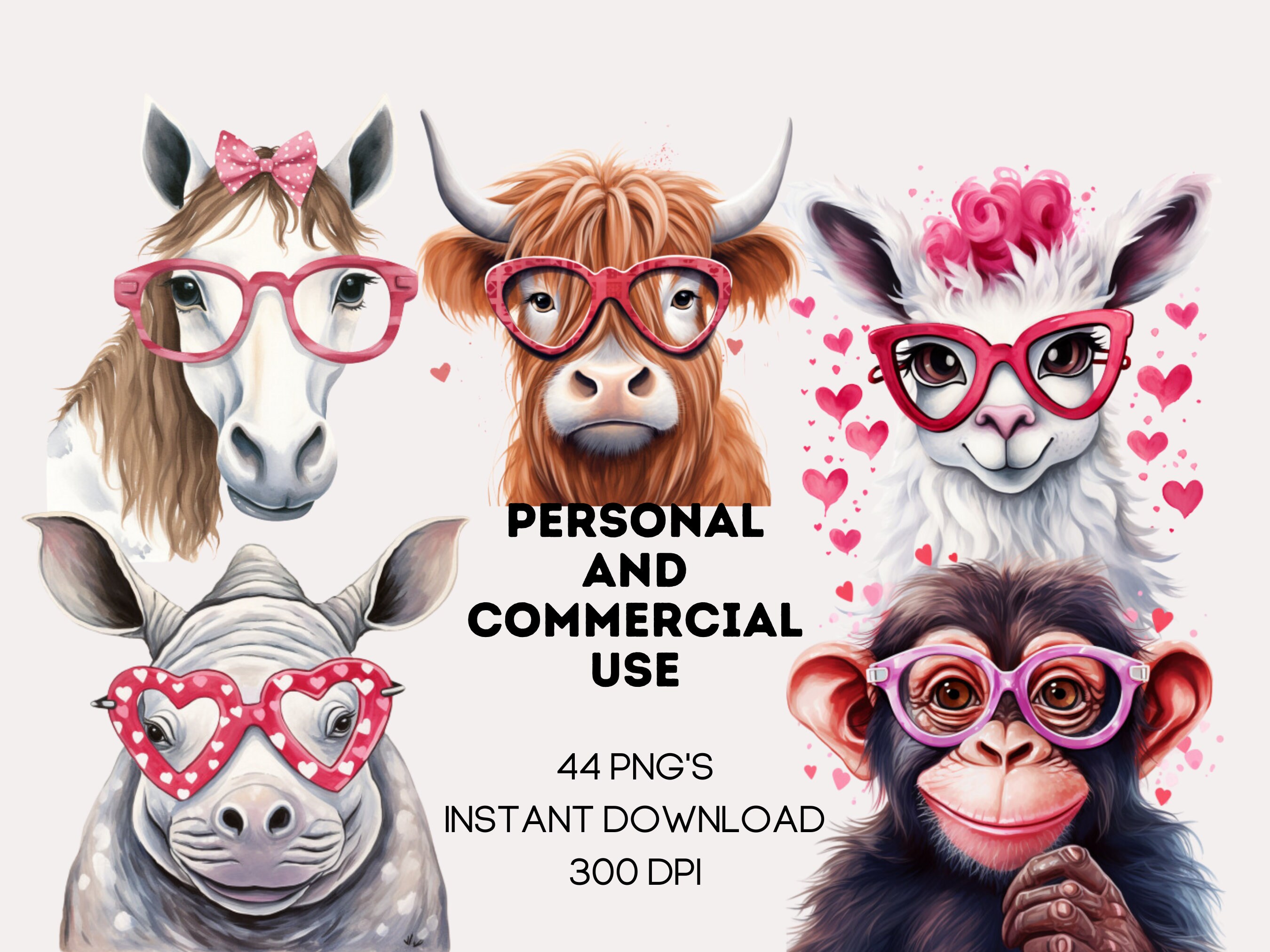 Valentine Vision Animal Clipart Set, Valentine's Day Clipart, Valentine ...