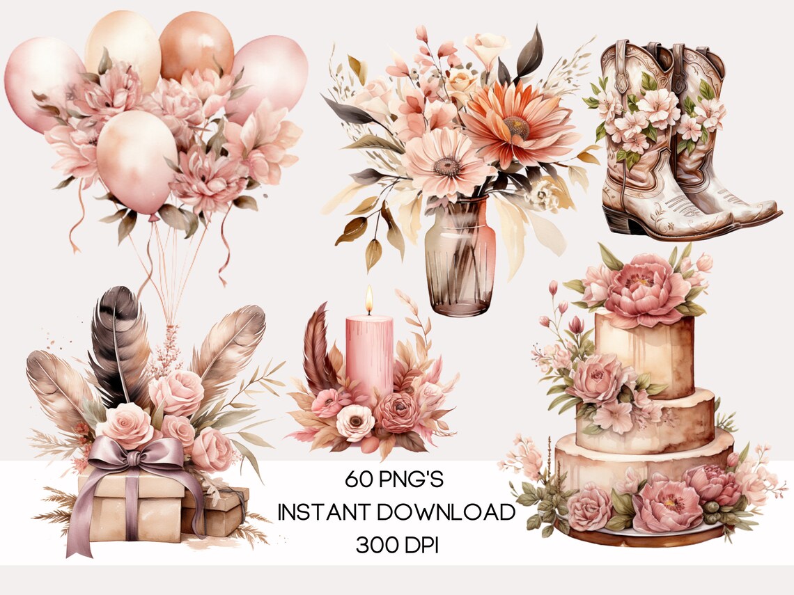 Bohemian Farmhouse Mega Bundle Clipart Set, Wedding Clipart Png, Shower ...