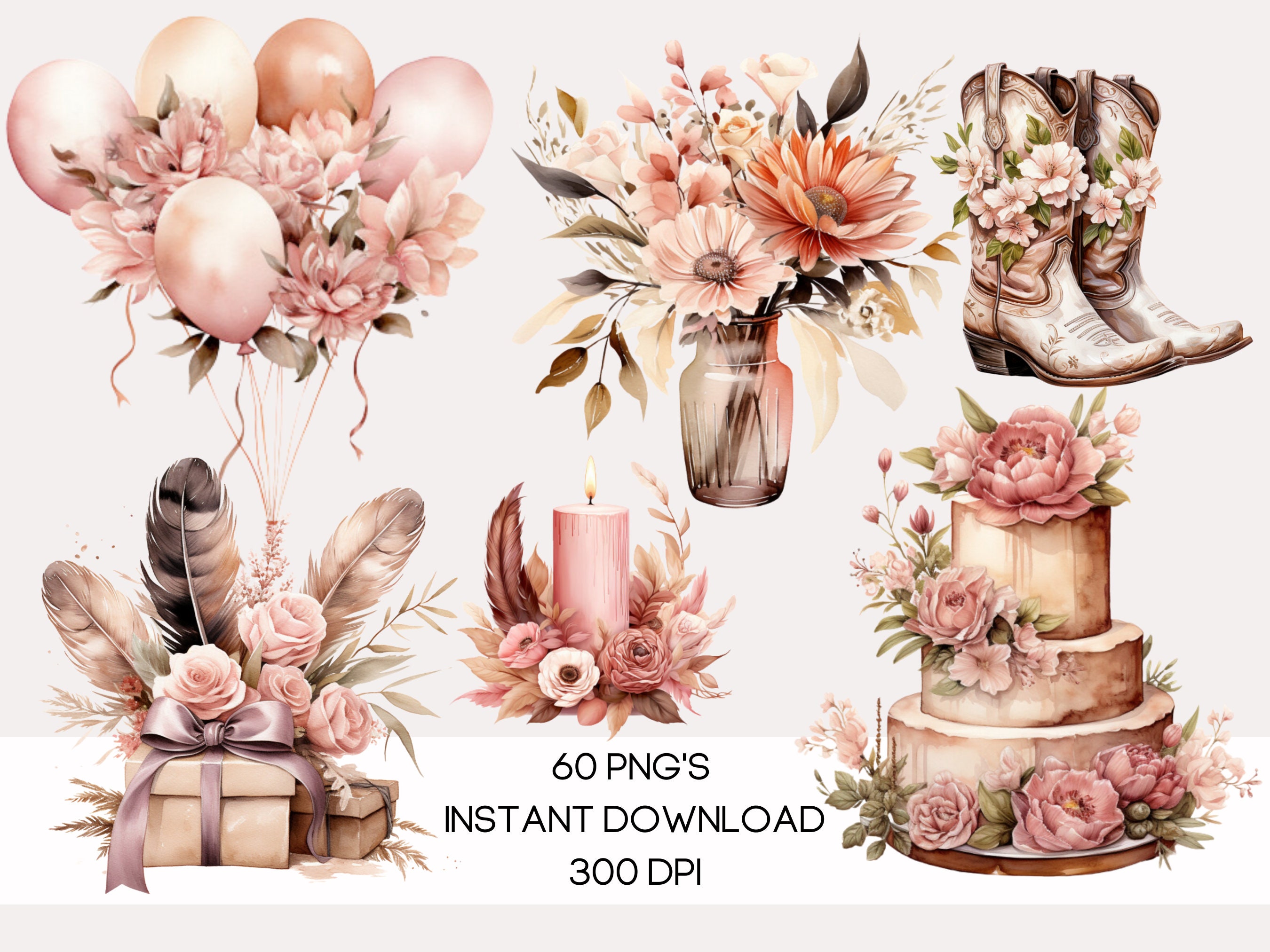Bohemian Farmhouse Mega Bundle Clipart Set, Wedding Clipart Png, Shower ...