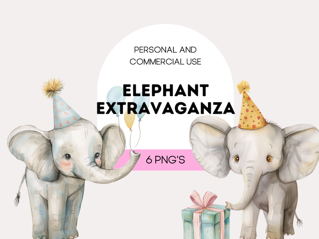 Elephant Extravaganza: Jungle Party Watercolor Clipart Set - Instant ...