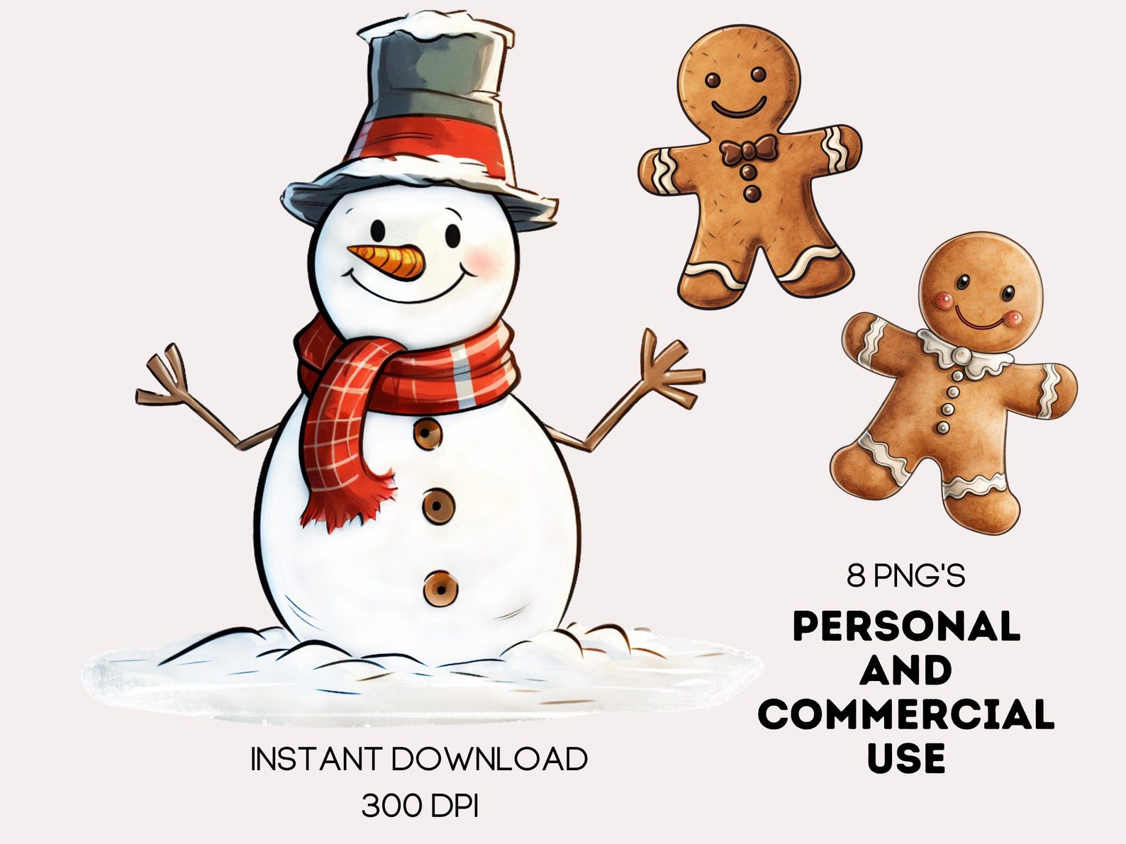 Christmas Watercolor Clipart Set: Santa, Reindeer, Snowman (PNG) - Etsy