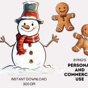 Christmas Watercolor Clipart Set: Santa, Reindeer, Snowman (PNG) - Etsy