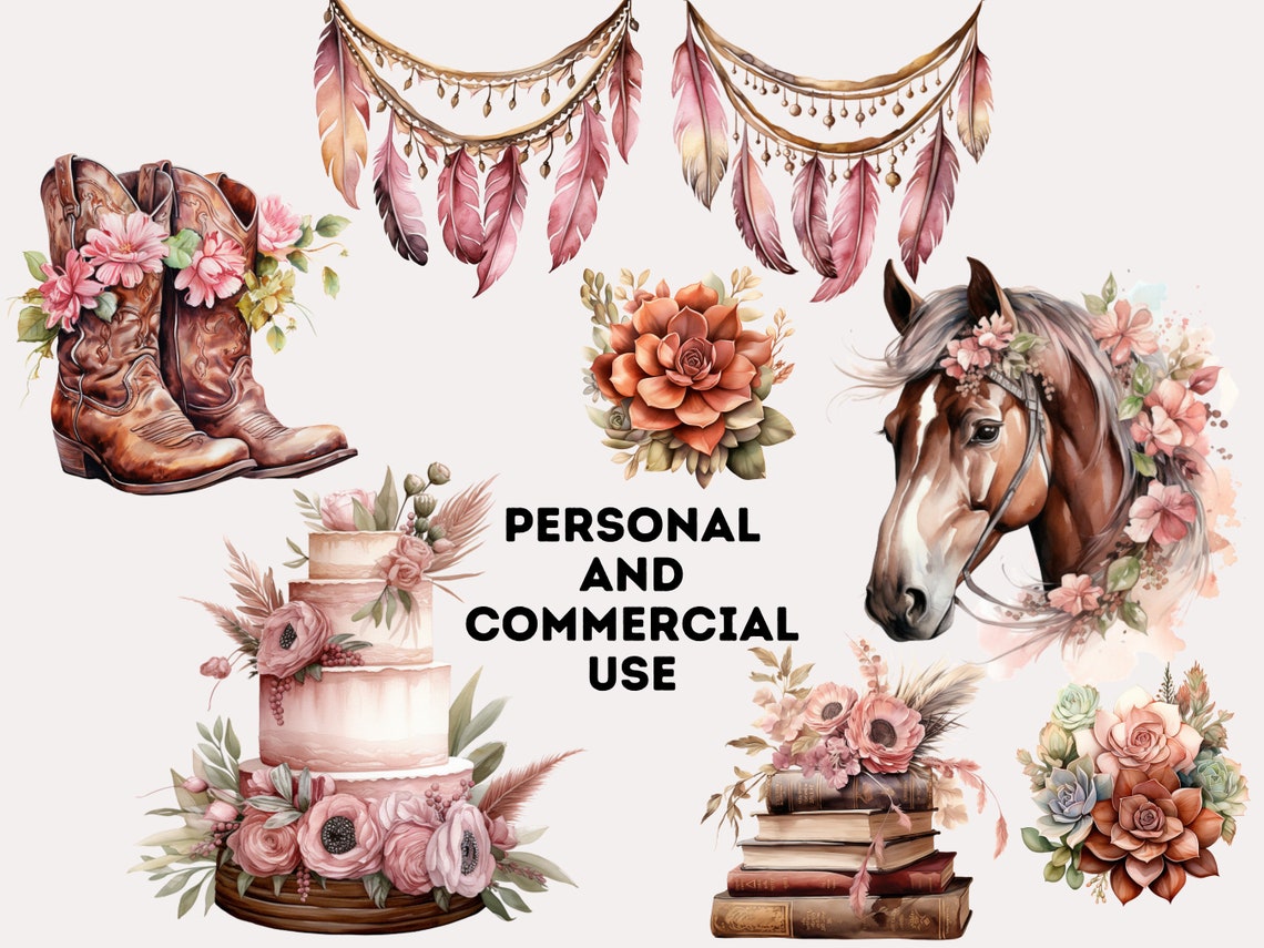 Bohemian Farmhouse Mega Bundle Clipart Set, Wedding Clipart Png, Shower ...