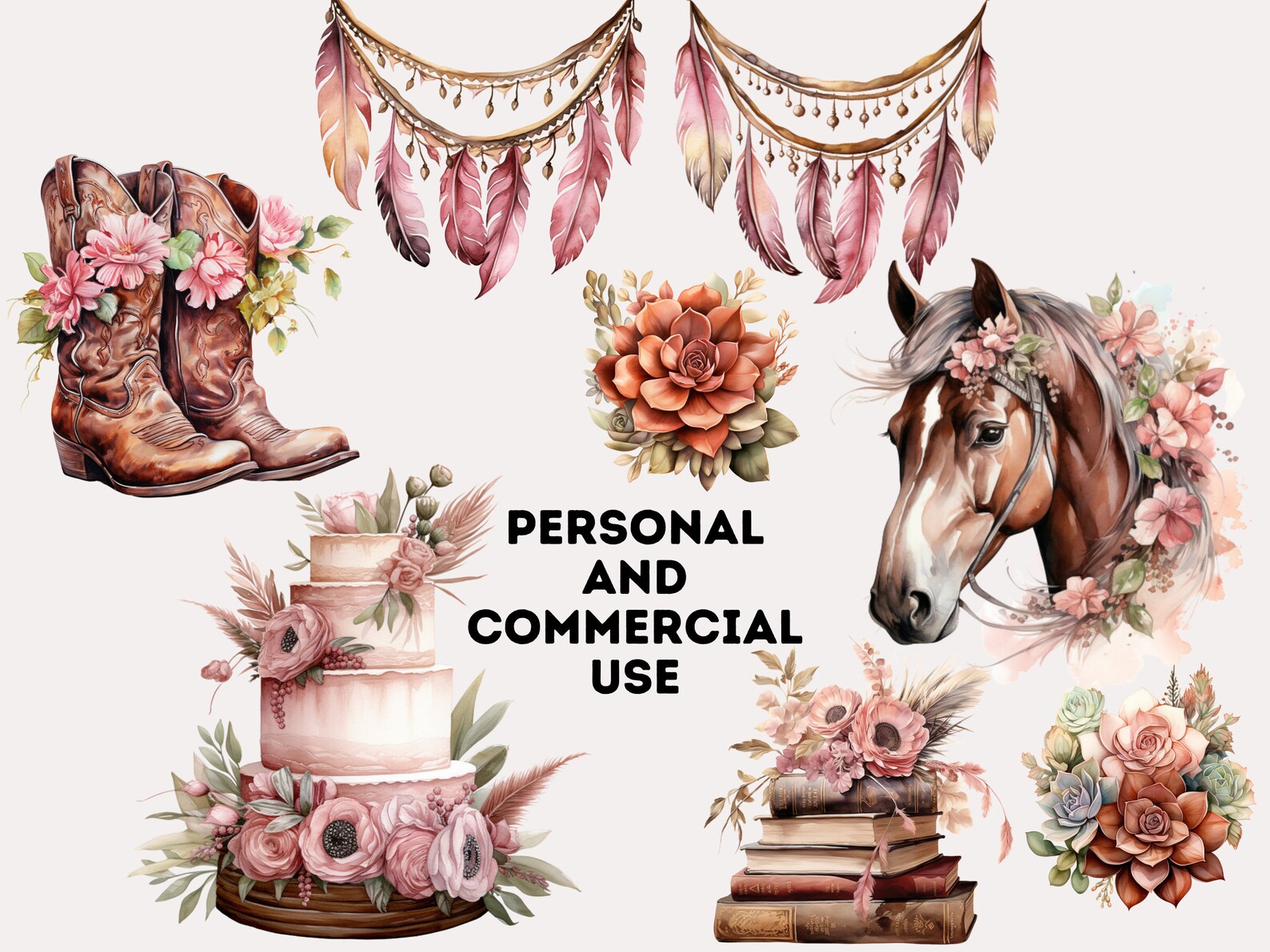 Bohemian Farmhouse Mega Bundle Clipart Set, Wedding Clipart Png, Shower ...