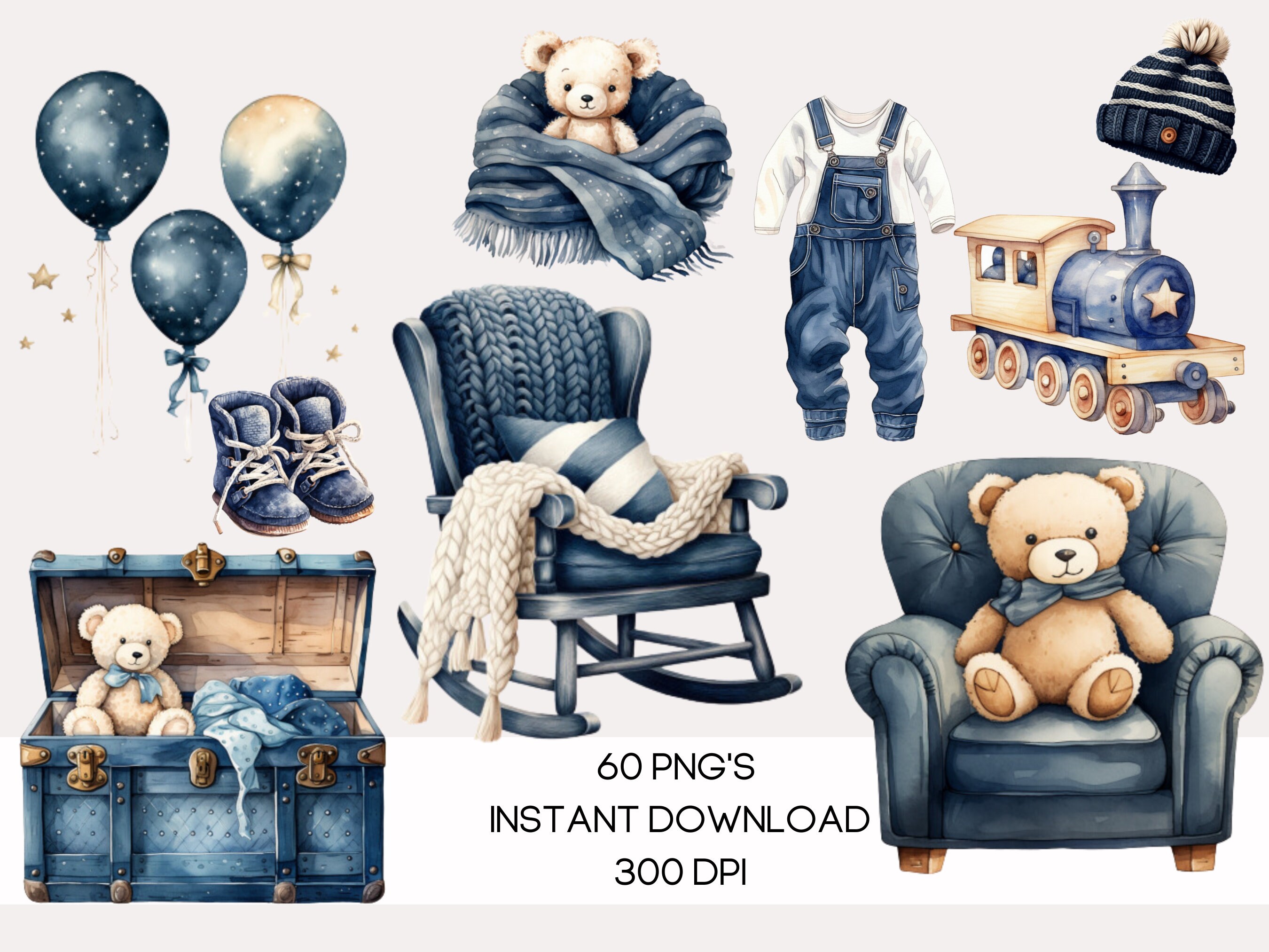 Sweet Boy Mega Bundle Clipart Set, Shower Clipart Png, Birthday Clipart ...