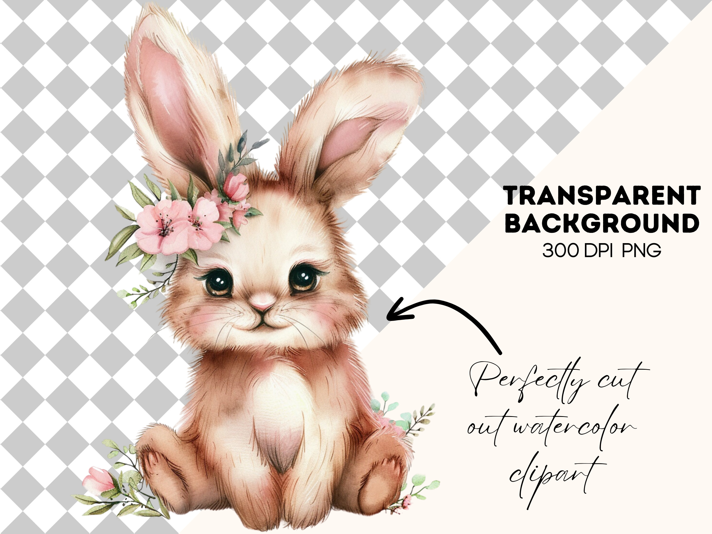 Bunny Clipart, Cute Bunny PNG, Rabbit, Digital Download Clipart - High ...