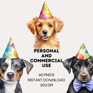 Watercolor Dog Birthday Clipart Set: "let's Pawty" Puppy Party ...