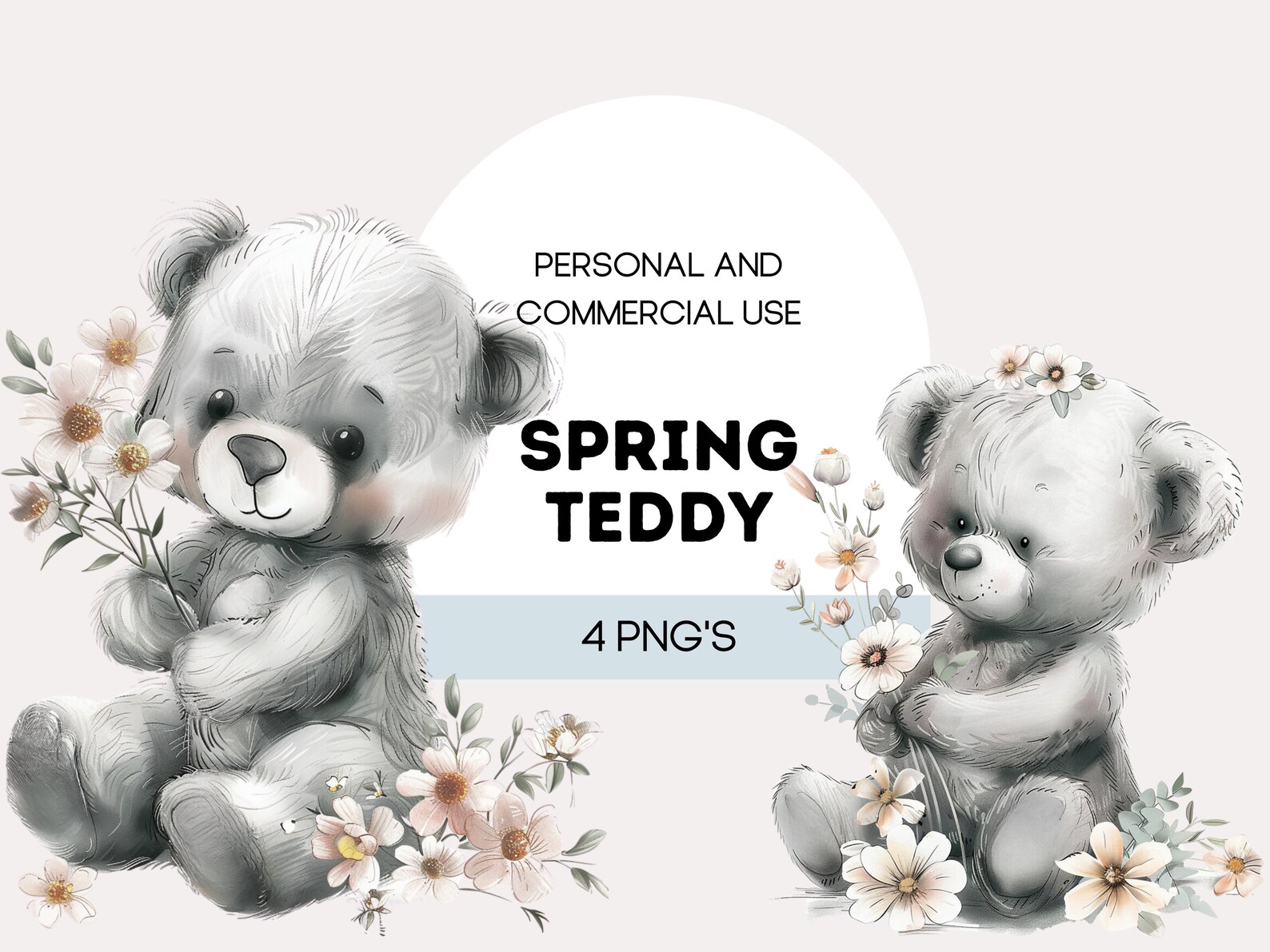 Spring Teddy Clipart Set - Bear Wildflowers Instant Download for ...