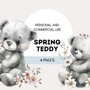 Spring Teddy Clipart Set - Bear Wildflowers Instant Download for ...