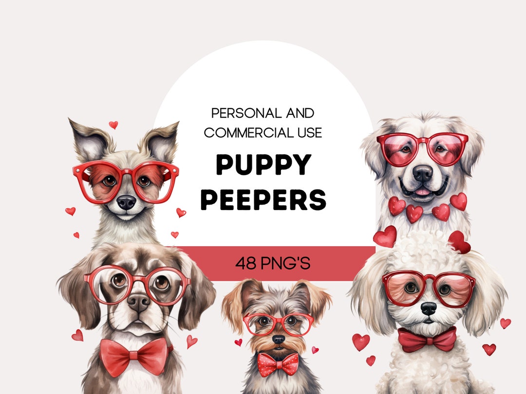 Puppy Peepers Valentine Clipart Set, Valentine's Day Clipart, Valentine ...