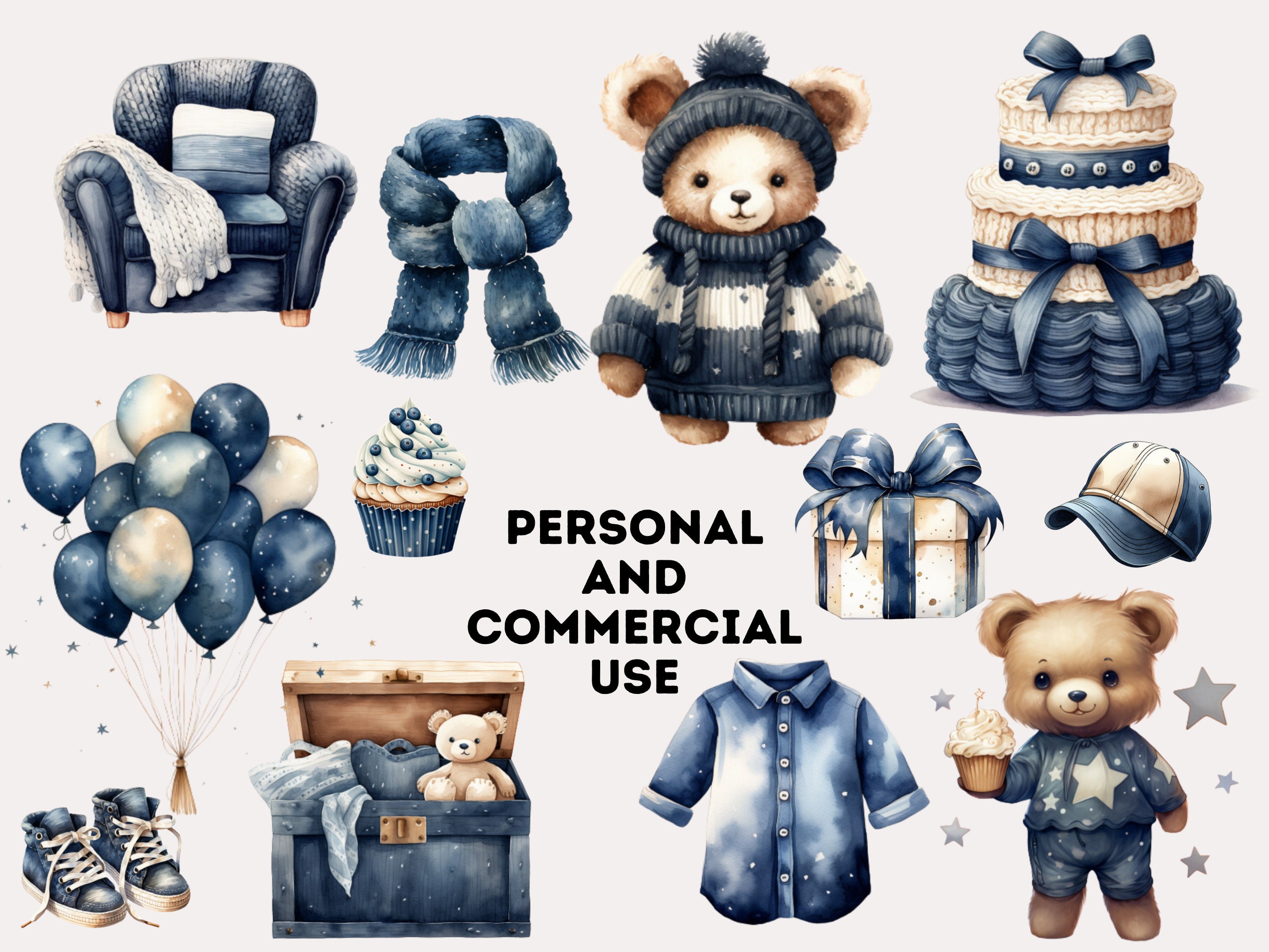 Sweet Boy Mega Bundle Clipart Set, Shower Clipart Png, Birthday Clipart ...