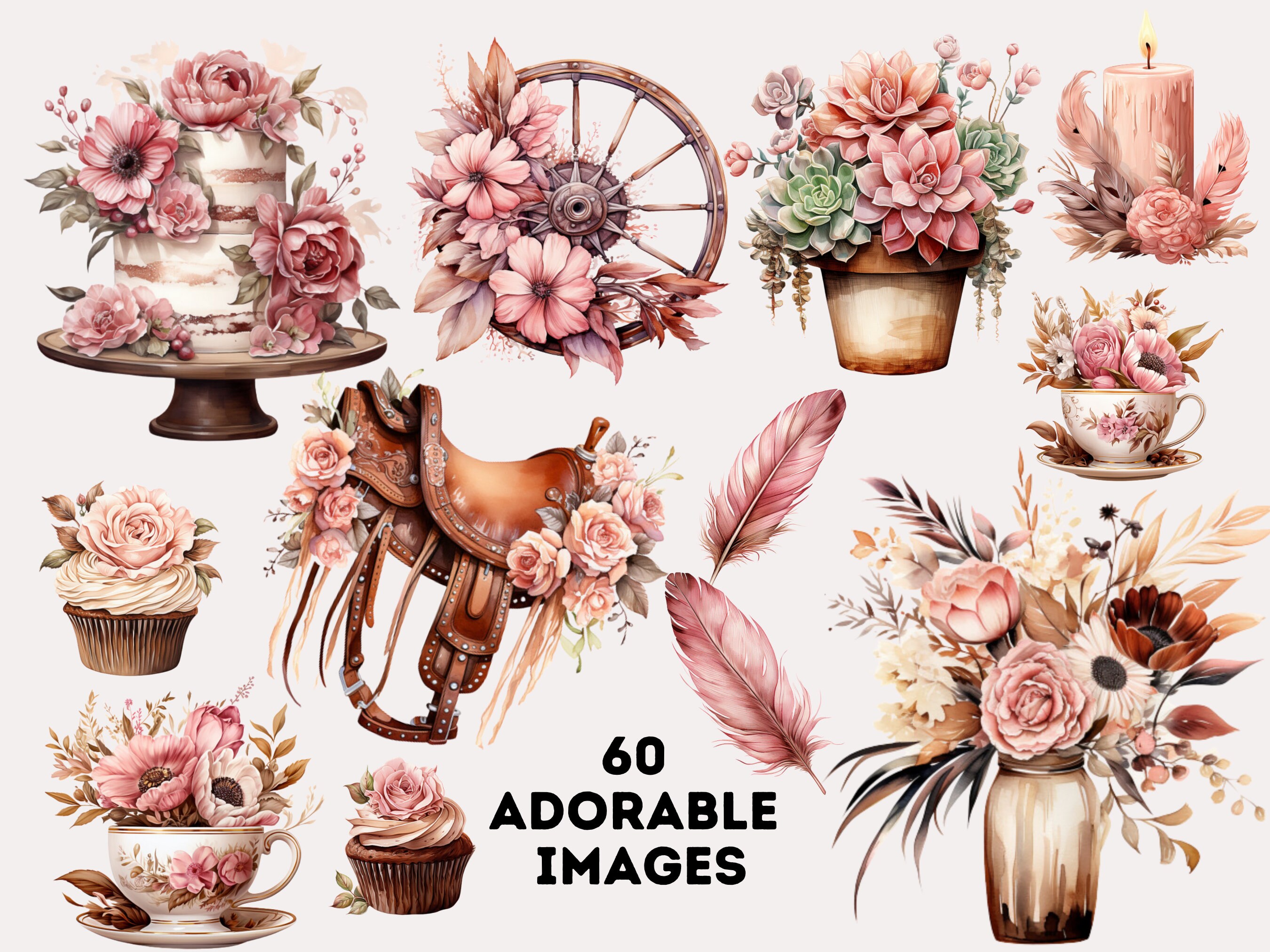 Bohemian Farmhouse Mega Bundle Clipart Set, Wedding Clipart Png, Shower ...