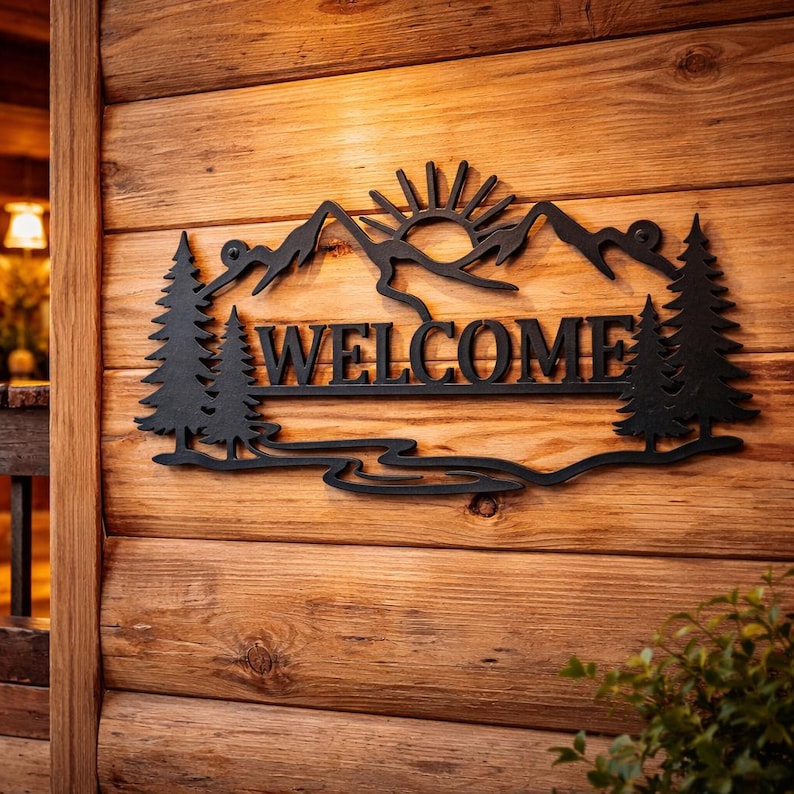 Welcome Sign for Cabin, Rustic Metal Cabin Welcome Sign, Mountain Cabin ...