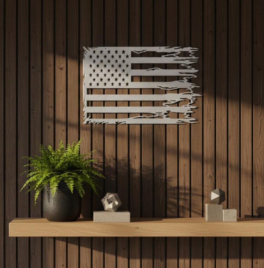 Distressed American Flag Die Cut Metal Wall Sign – Rustic Patriotic ...