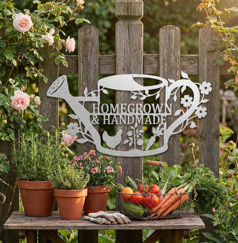 Homegrown & Handmade Metal Garden Sign | Farmhouse Garden Wall Art ...