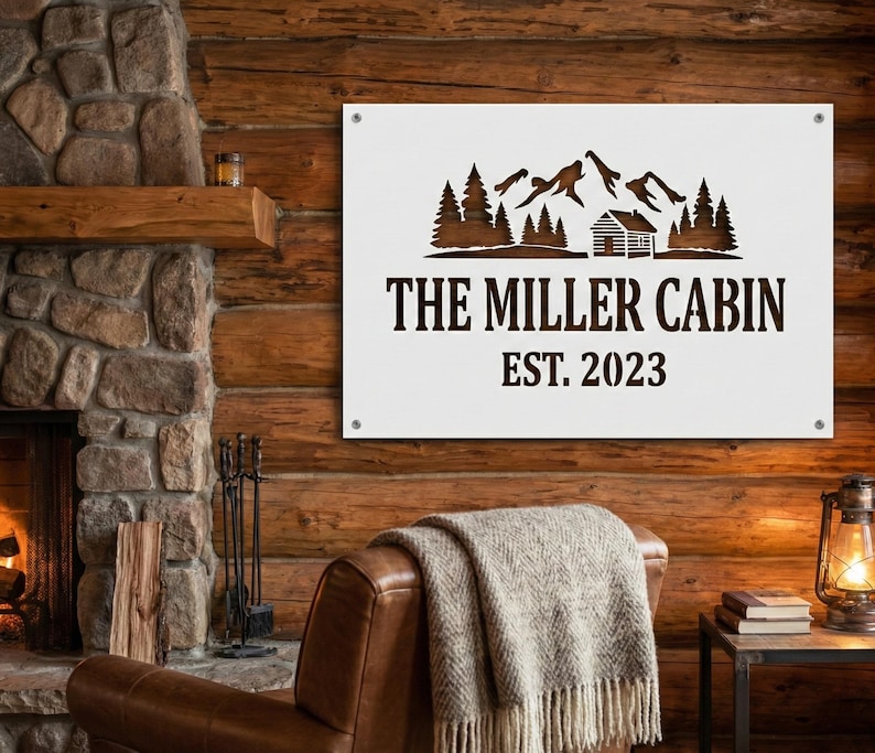 Personalized Metal Cabin Sign, Mountain Cabin Wall Art, Die Cut Rustic ...