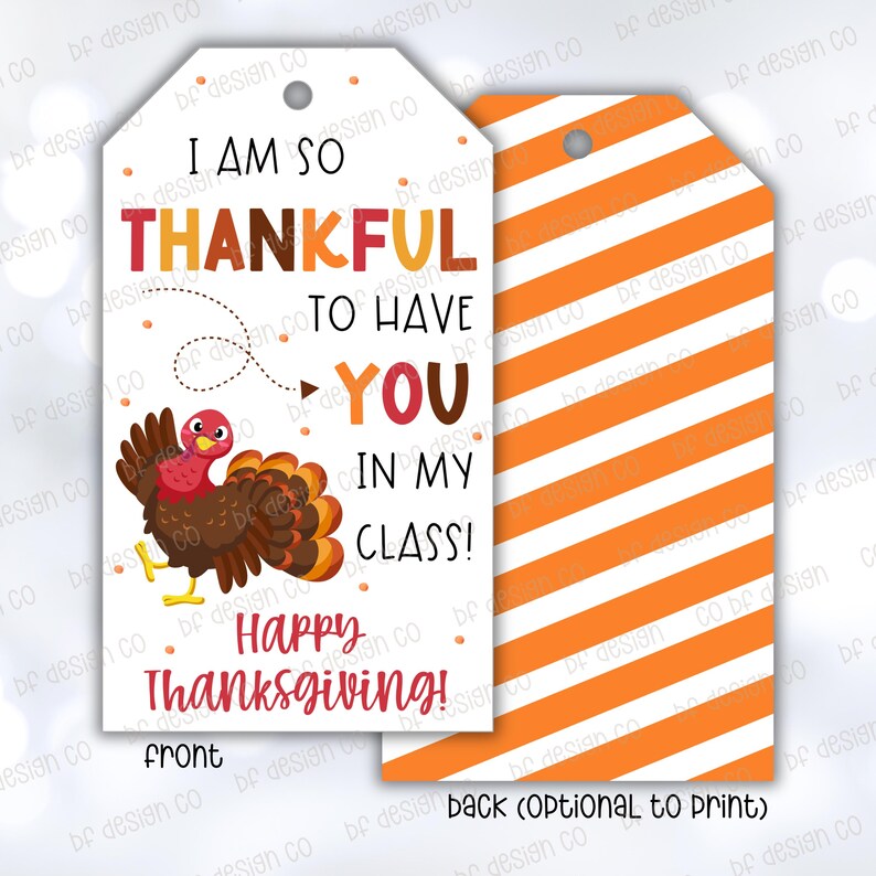 Thanksgiving Treat Tag, Thankful for You, Class Treat Bags, Kids Fall ...