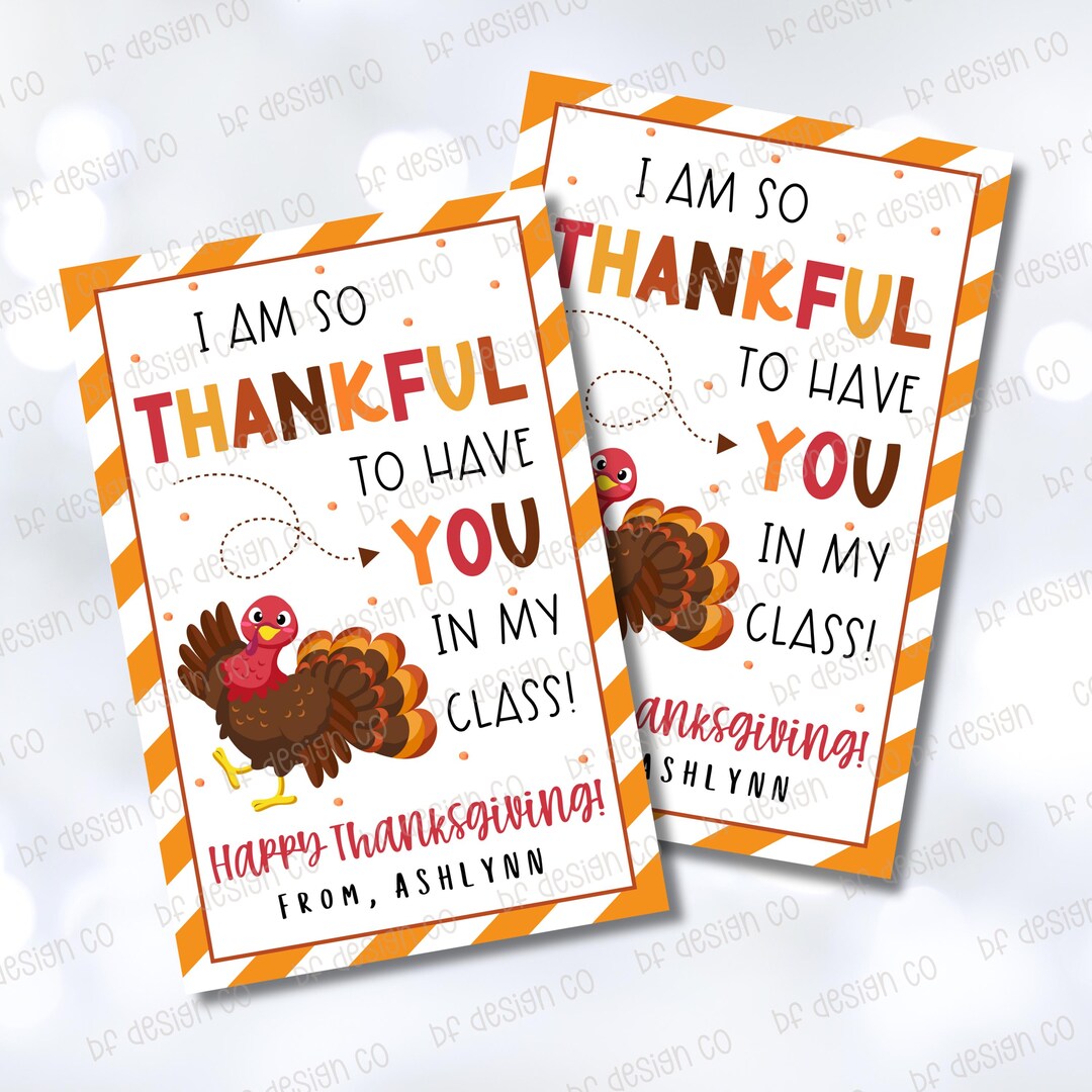Thanksgiving Treat Tag, Thankful for You, Class Treat Bags, Kids Fall ...