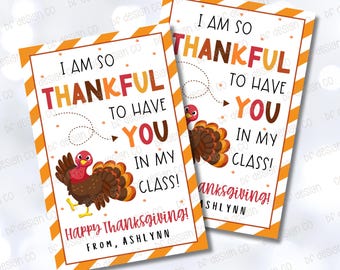 Thanksgiving Treat Tag, Thankful for You, Class Treat Bags, Kids Fall ...