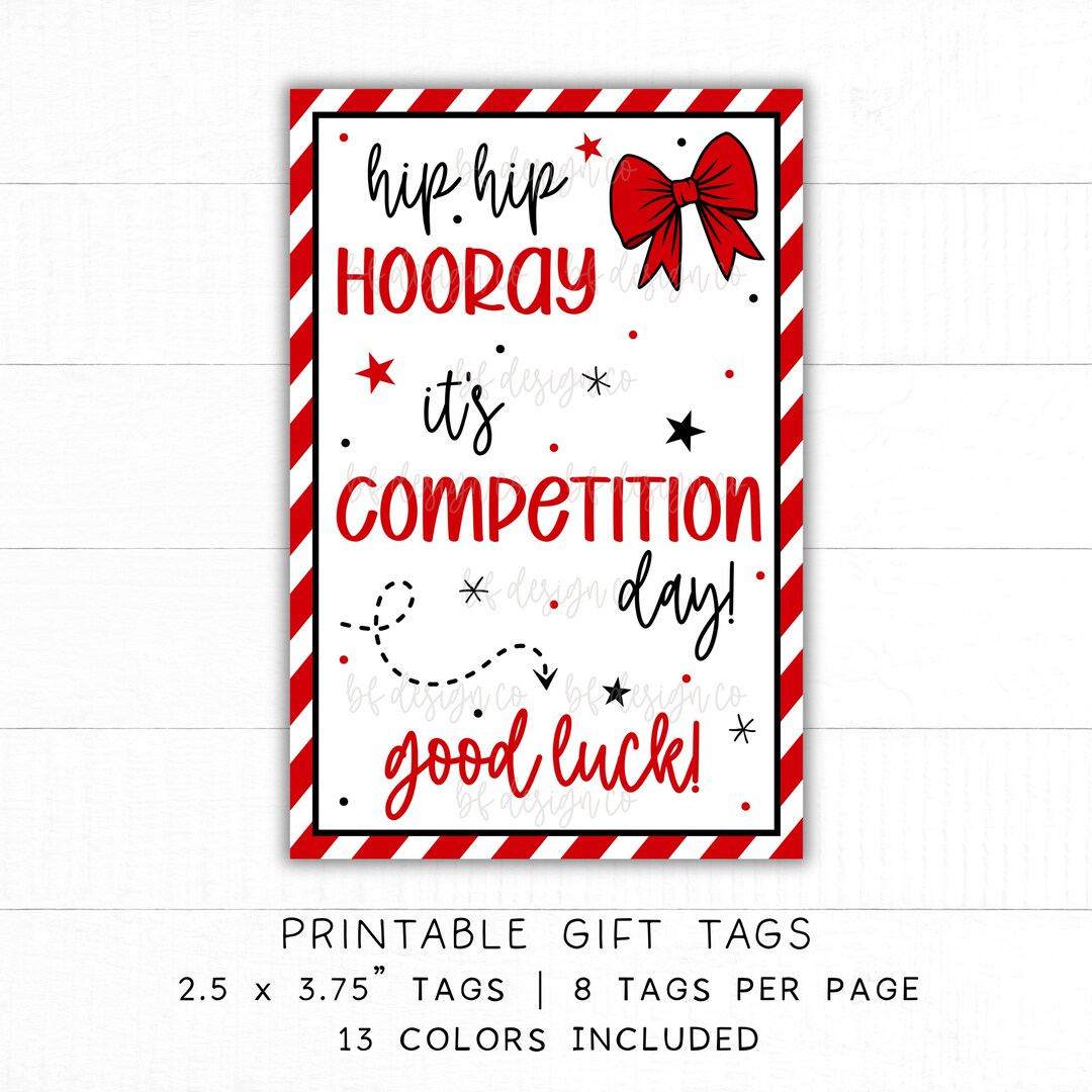 Hip Hip Hooray It's Competition Day | 13 Color Options, Cheer Gift Tag ...
