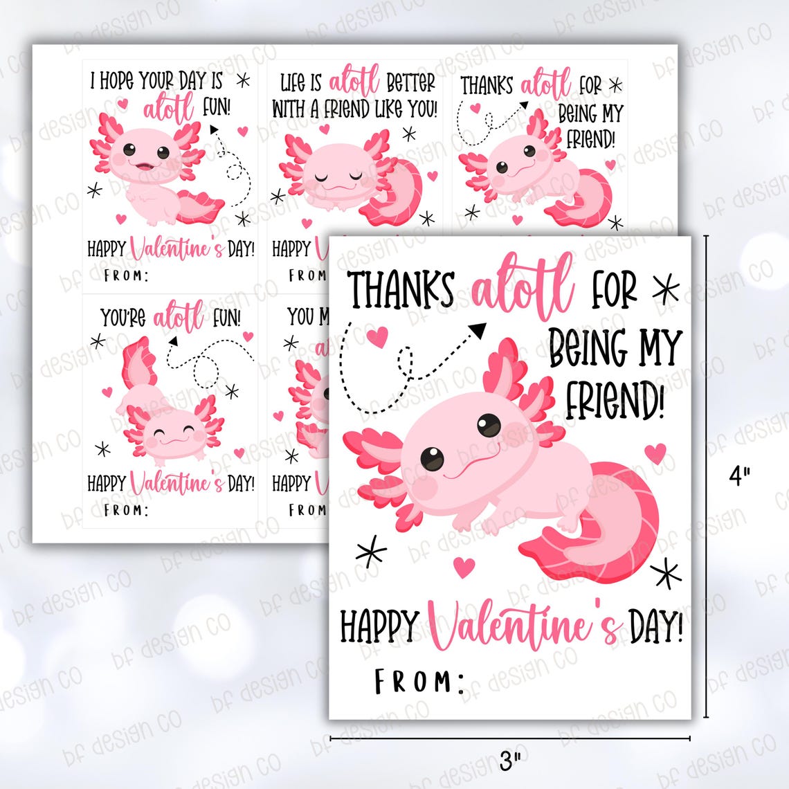 Axolotl Valentines | Kids Valentine Cards | Class Valentines ...