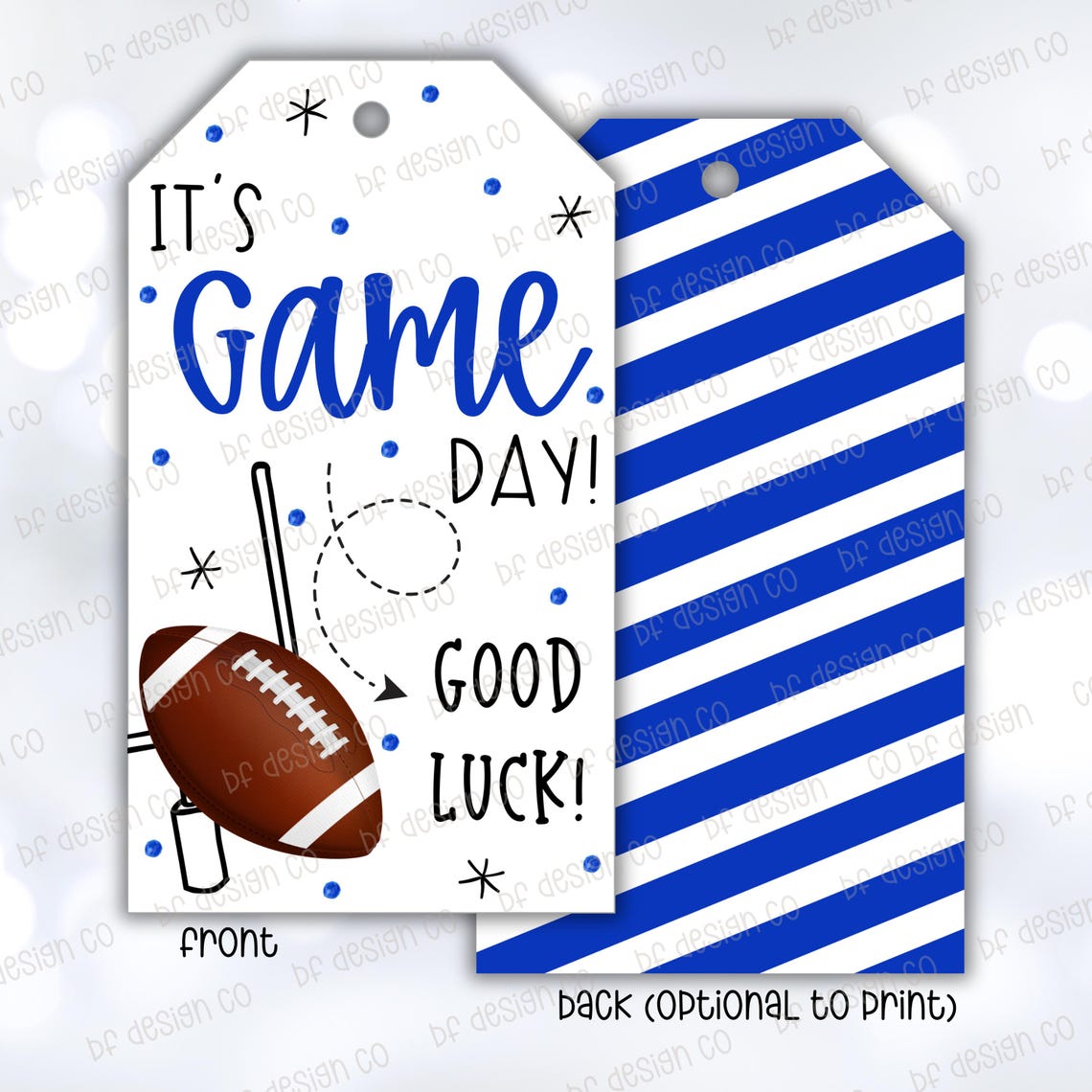 Game Day Gift Tag, Football Favor Tag, Blue Gift Tag, Football Gift Tag ...