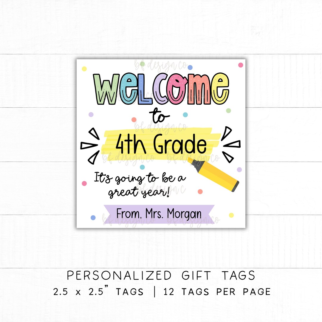 4TH GRADE Back to School Treat Tags, First Day of School Teacher Gift ...