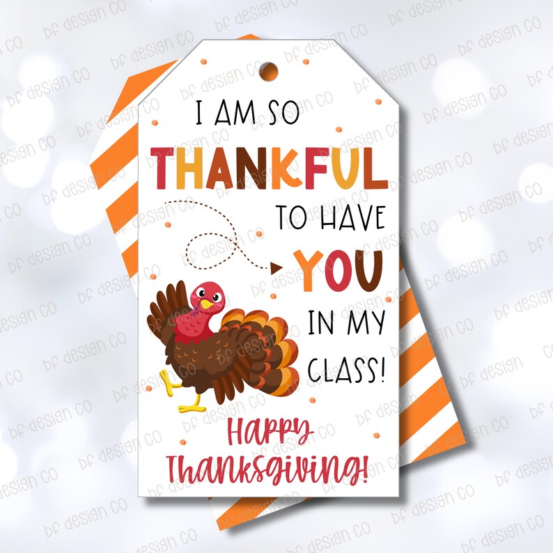 Thanksgiving Treat Tag, Thankful for You, Class Treat Bags, Kids Fall ...